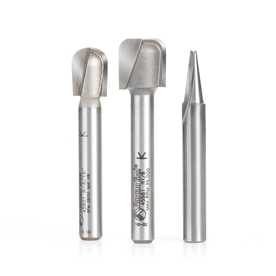 AMS-186 3-Pc Signmaking & Lettering CNC Router Bit Pack, 1/4 Inch Shank ...