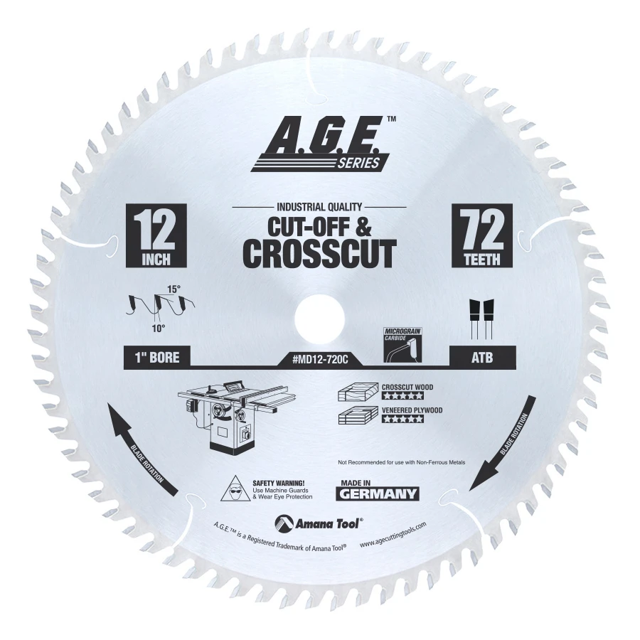 MD12-720 Carbide Tipped Cut-Off & Crosscut 12 Inch Dia x 72T ATB 10 Deg 1 Inch Bore Circular Saw ...